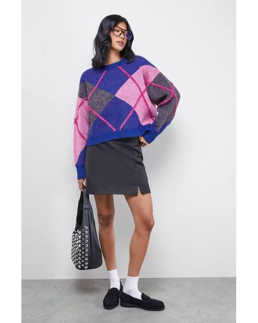 Warehouse Oversized Argyle Sweater in Blue | Lyst