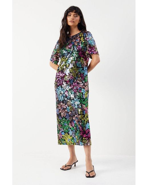 Warehouse Sequin Embellished Boxy Midi Dress | Lyst