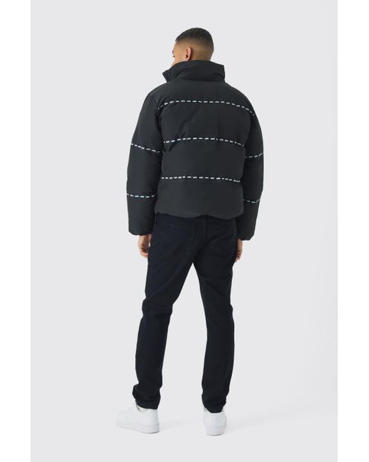 BoohooMAN Man Tape Funnel Neck Puffer Coat In Black for Men | Lyst