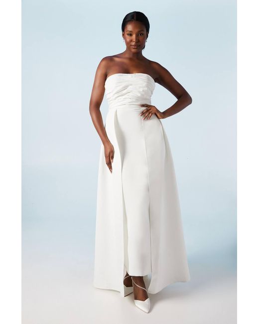 Coast Bandeau Structured Column Wedding Dress With Overskirt in Natural ...