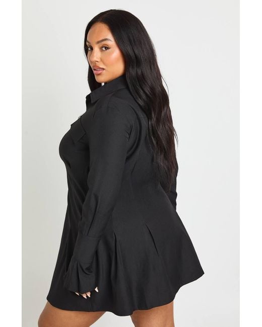 Boohoo Plus Utility Cotton Shirt Dress in Black | Lyst