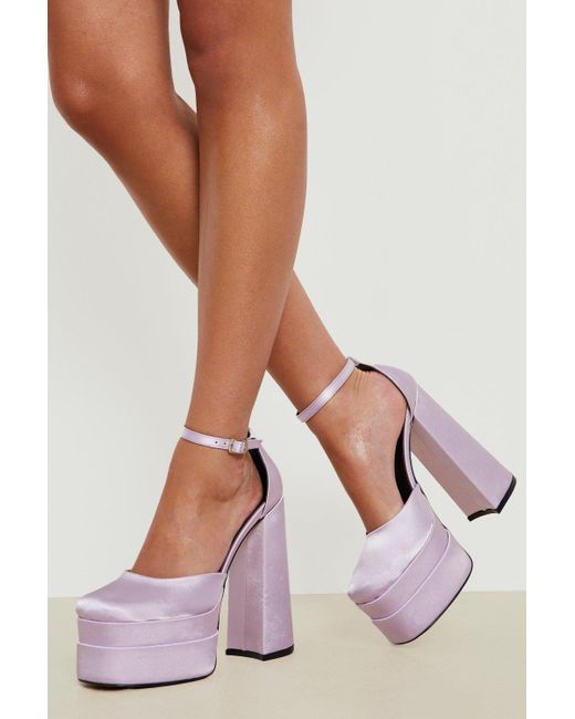 Boohoo Double Sole Satin Platform 2 Part Heel in Purple | Lyst