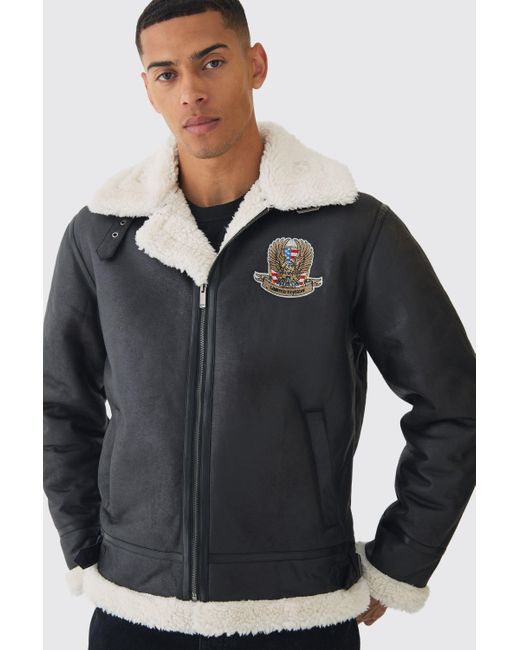 BoohooMAN Official Badge Suede Flight Jacket in Black for Men | Lyst