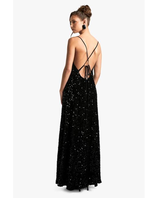 Boohoo Velvet Sequin Cowl Neck Slip Maxi Dress in Black | Lyst