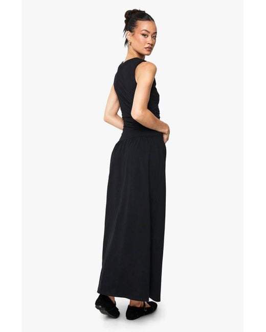 Boohoo Tall V Neck Ruched Detail Maxi Dress in Black | Lyst