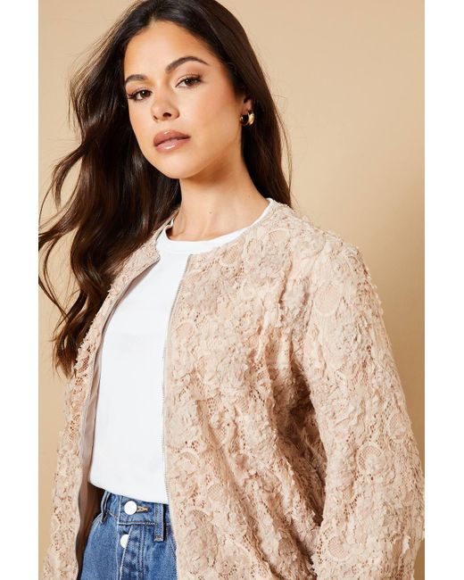 Oasis 3D Floral Lace Bomber Jacket in Blue | Lyst