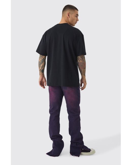 BoohooMAN Slim Rigid Flared Stacked Dark Pink Tinted Jeans in Blue for ...