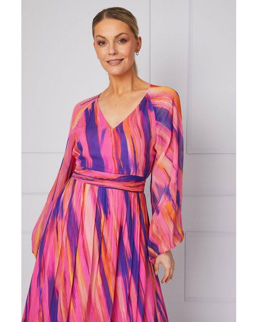 Wallis Abstract Balloon Sleeve Midaxi Dress in Pink | Lyst
