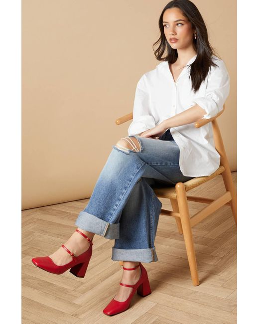 Oasis Lysiana Faux Leather Mary Jane High Block Heeled Shoes in Blue | Lyst