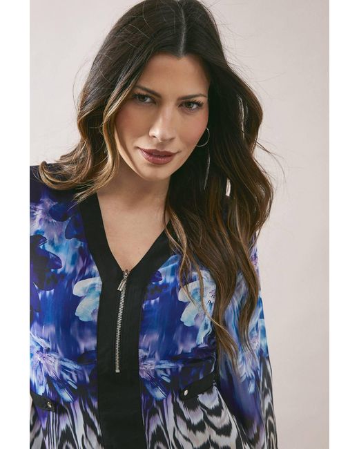 Wallis Zip Front Floral Border Chiffon Midi Dress in Blue | Lyst