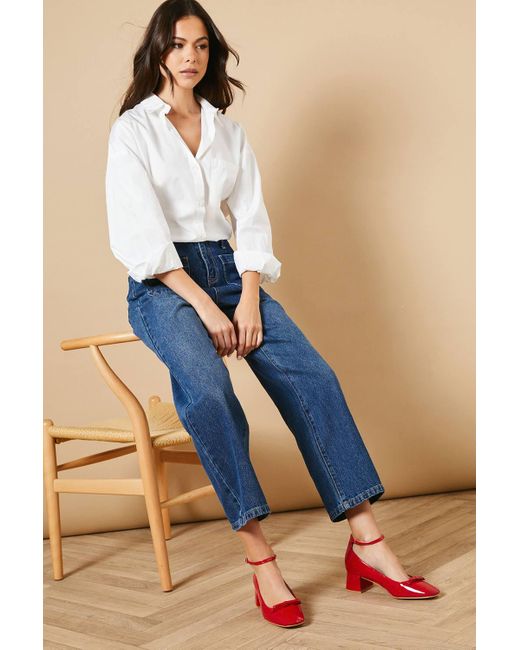 Oasis Debbie Faux Patent Leather Bow Detail Low Block Heel Court Shoes ...