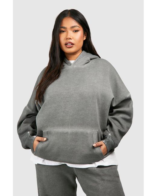 Boohoo Plus Washed Oversized Hoodie In Gray Lyst