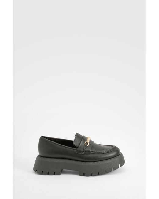 Boohoo Platform Chunky Sole T Bar Loafers in Black | Lyst
