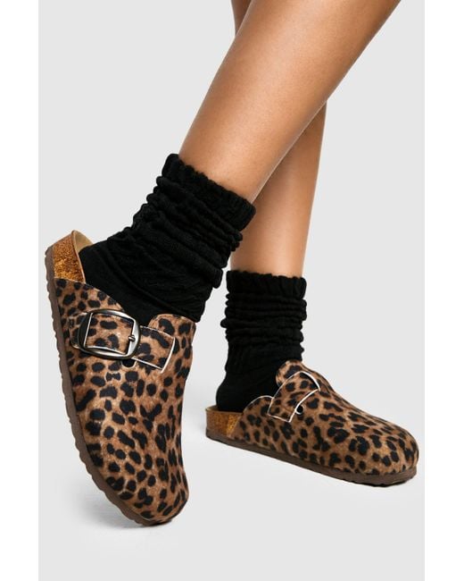 Boohoo Leopard Print Closed Toe Clog in Black | Lyst