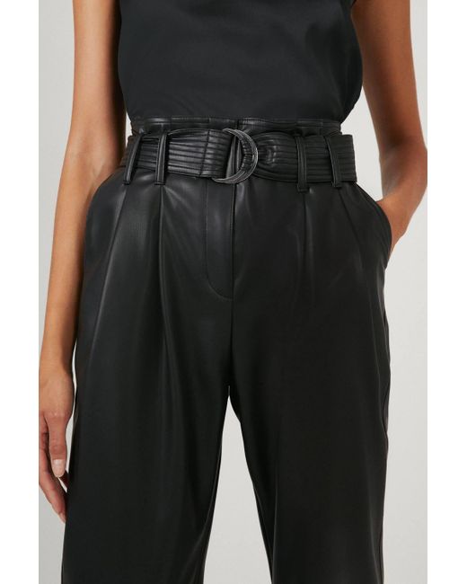 Warehouse Belted Faux Leather Peg Pants in Black | Lyst