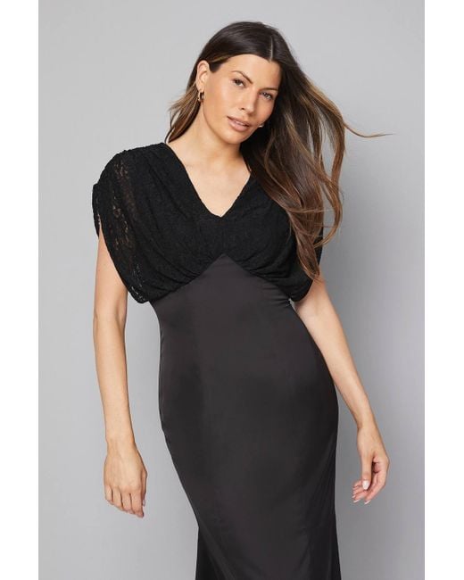 Wallis Satin Panel Skirt Midi Dress in Black | Lyst