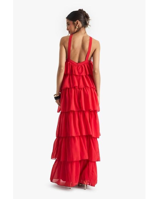 Boohoo Chiffon Tiered Halterneck Maxi Dress | Lyst
