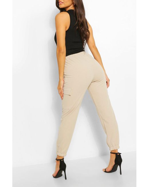 Boohoo Cargo Pocket Dress Pants In Beige Natural Lyst