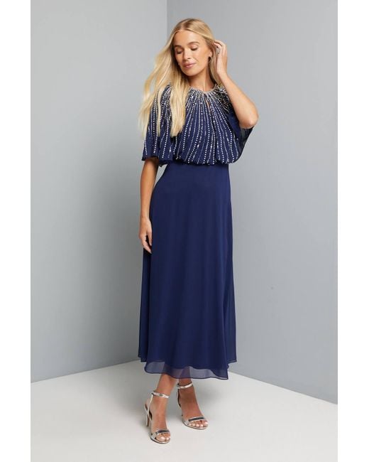 Wallis Petite Linear Embellished Midi Dress in Blue | Lyst
