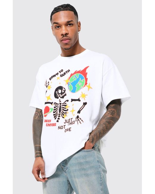 Boohooman Oversized Doodle Graffiti Skull T Shirt In Gray For Men Lyst