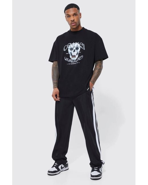 Boohooman Oversized T Shirt And Tricot Jogger Set In Black For Men Lyst