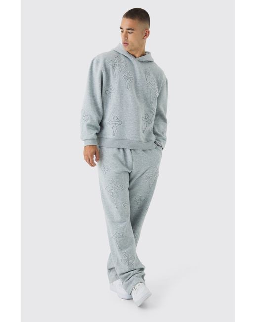 BoohooMAN Oversized Boxy Cross Applique Hoodie And Relaxed Jogger ...
