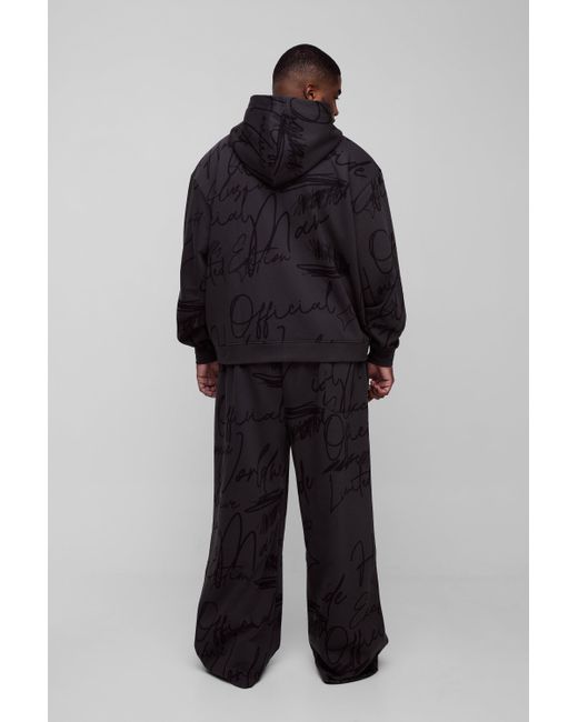 Boohoo Plus Oversized Boxy Graffiti Hooded Wide Leg Tracksuit in Blue ...