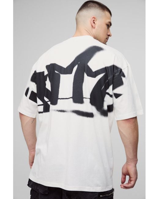 BoohooMAN Tall Oversized Homme Graffiti Print Large Scale T-Shirt in Gray for Men | Lyst