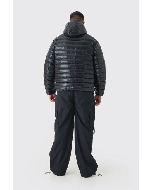 BoohooMAN Plus High Shine Hooded Puffer Jacket In Black for Men | Lyst