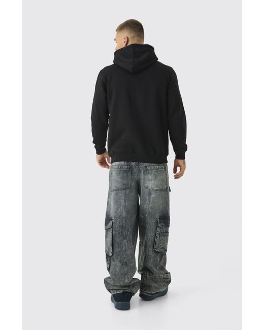 BoohooMAN Baggy Fit Acid Wash Denim Cargo Jeans in Black for Men | Lyst