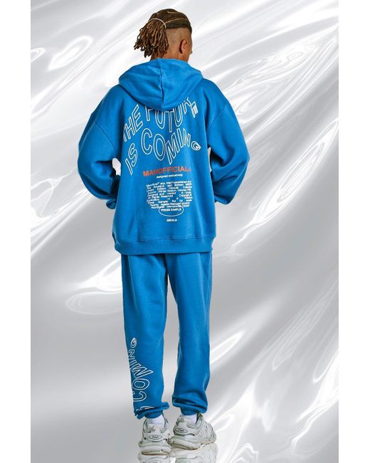 Boohooman Cotton Man Official Oversized Hooded Graphic Tracksuit In