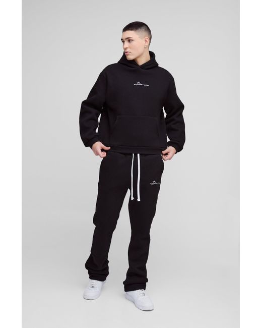 BoohooMAN Oversized Boxy Man Print Flare Stacked Hooded Tracksuit in ...