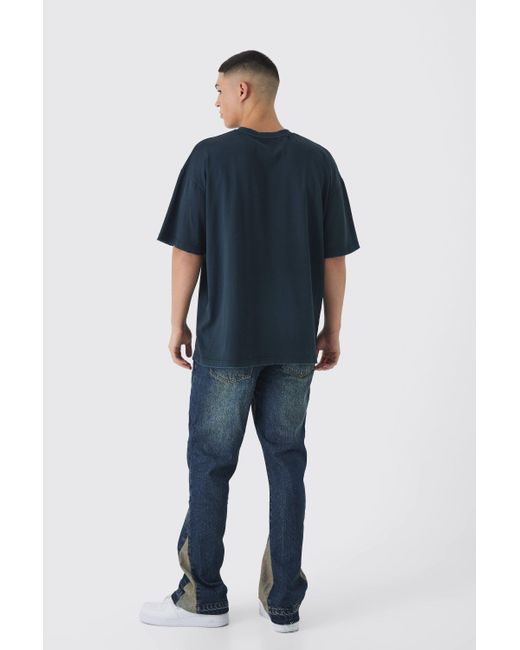 BoohooMAN Slim Rigid Flare Distressed Gusset Panel Acid Washed Denim ...