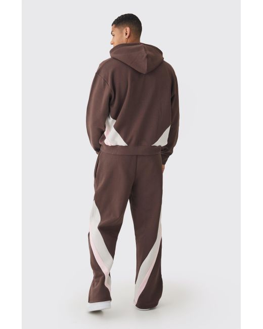 BoohooMAN Oversized Boxy Cut & Sew Colour Block Zip Through Tracksuit ...