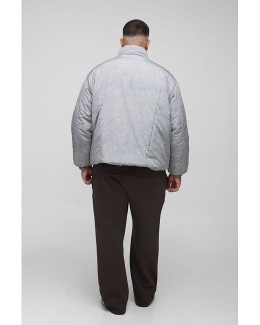BoohooMAN Plus Oversized Fit Washed Nylon Padded Funnel Neck Puffer ...