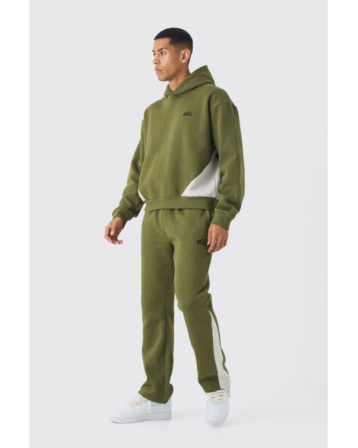 BoohooMAN Oversized Boxy Colour Block Gusset Tracksuit in Green for Men ...