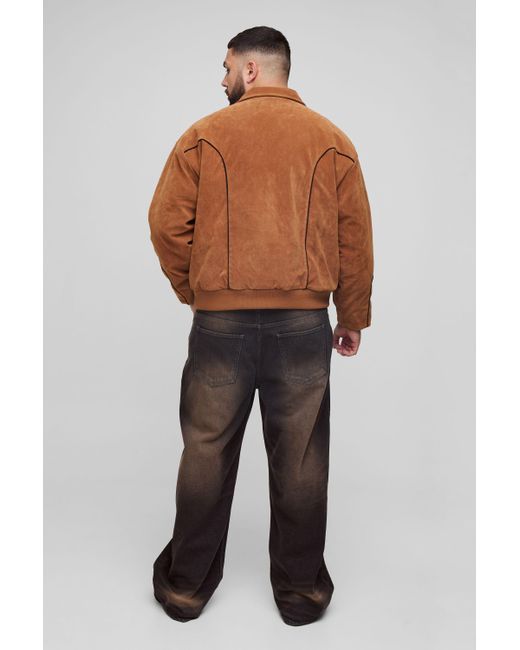 BoohooMAN Plus Faux Suede Embroidered Oversized Boxy Fit Western Jacket ...