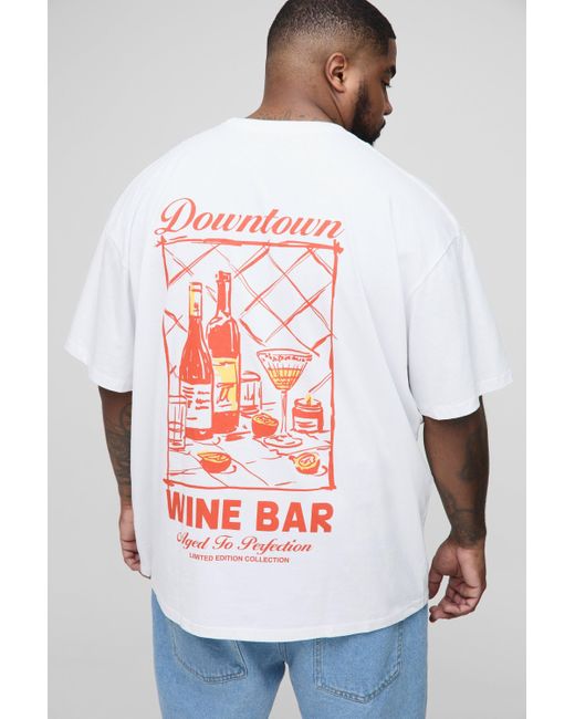 BoohooMAN Plus Vintage Wine Back Graphic Oversized T-shirt in White for ...