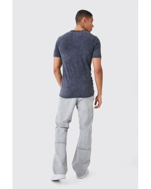 Boohooman Muscle Fit Ofcl Acid Wash Crew Neck T Shirt In Blue For Men