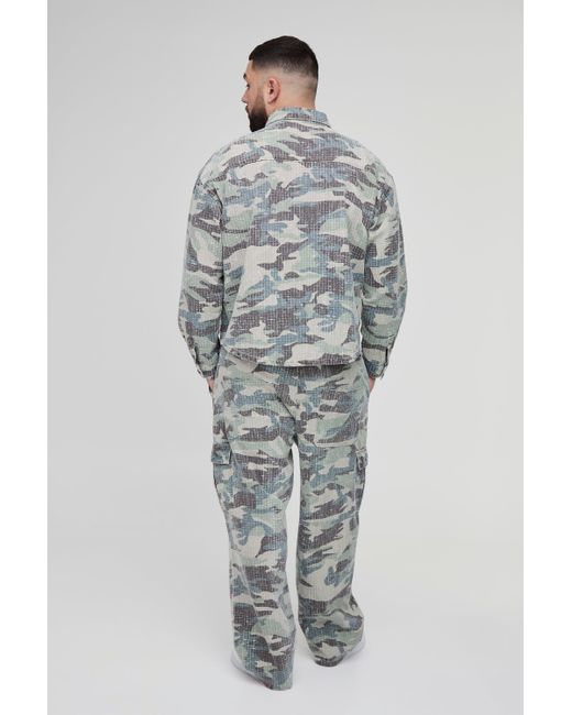 BoohooMAN Plus Laundered Camo Cargo Denim Shacket in Gray for Men | Lyst