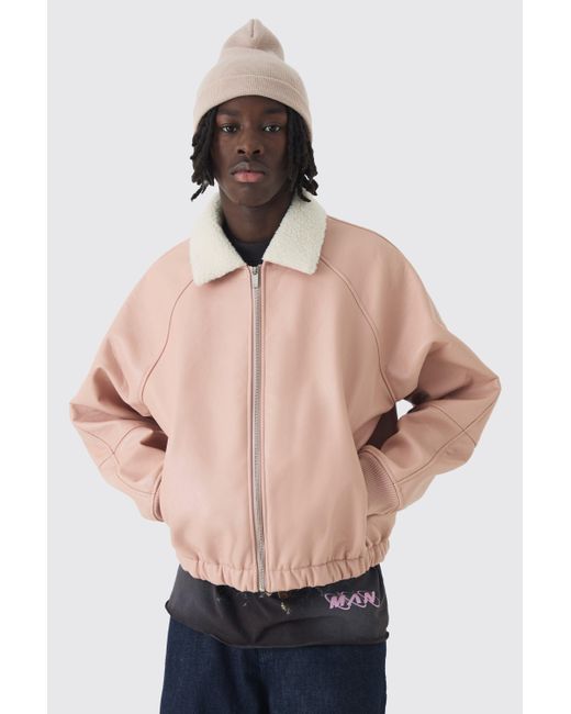 BoohooMAN Oversized Boxy Official Pu Flight Bomber Jacket in Pink for ...