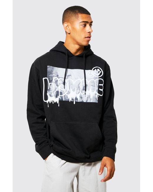 Boohooman Cotton Oversized Homme Graffiti Graphic Hoodie In Black For