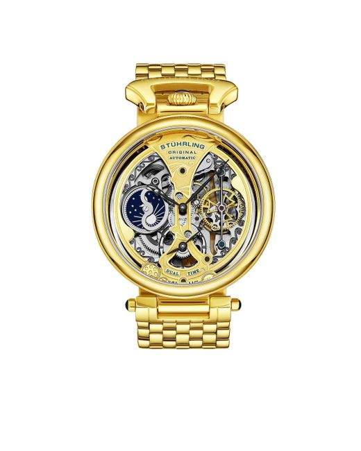 BoohooMAN Emperor's Grandeur Dual Time Automatic 46mm Skeleton Watch With Stainless Steel Link ...