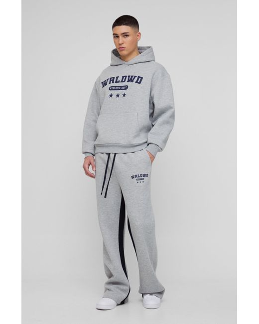 BoohooMAN Oversized Boxy Worldwide Star Varsity Hooded Gusset Tracksuit ...