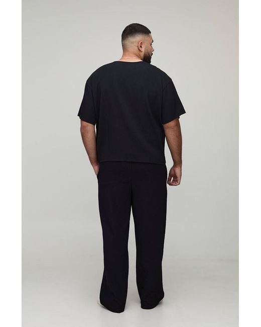 BoohooMAN Plus Pleated Wide Leg Pants in Black for Men | Lyst