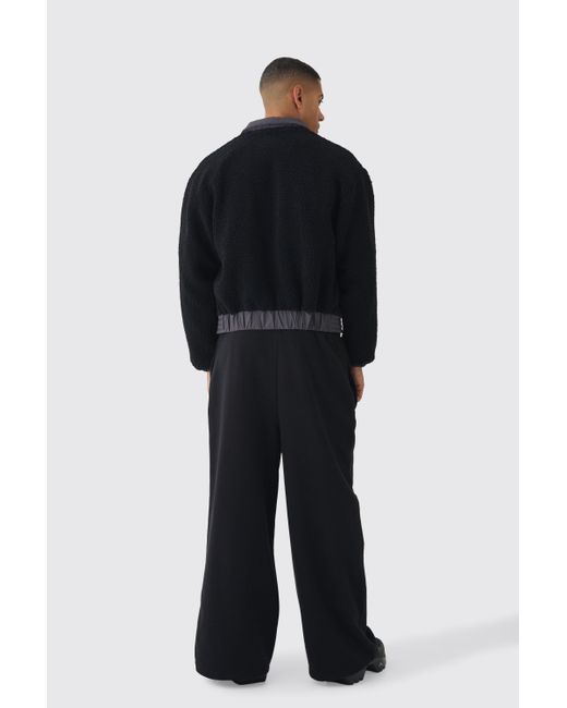 BoohooMAN Boxy Borg And Nylon Collared Bomber Jacket in Black for Men ...