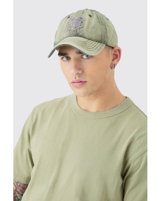 BoohooMAN B Embroidered Washed Denim Cap In Green for Men | Lyst UK