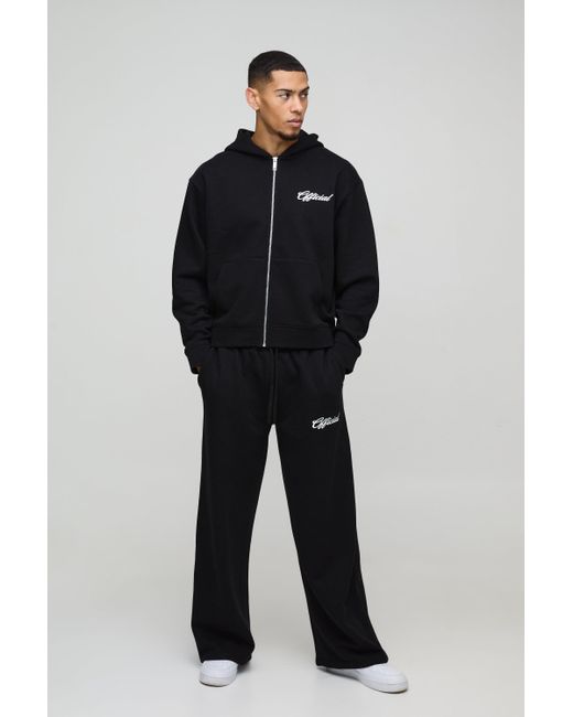 BoohooMAN Oversized Boxy Official Embroidery Zip Through Tracksuit in ...