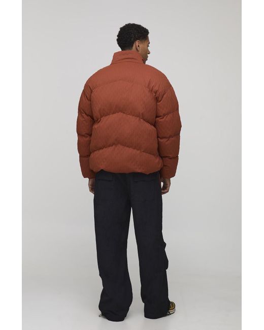 BoohooMAN Oversized Fit Textured Funnel Neck Puffer Jacket in Brown for ...