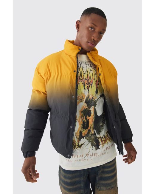 BoohooMAN Boxy Ombre Funnel Neck Puffer Coat In Orange in White for Men ...
